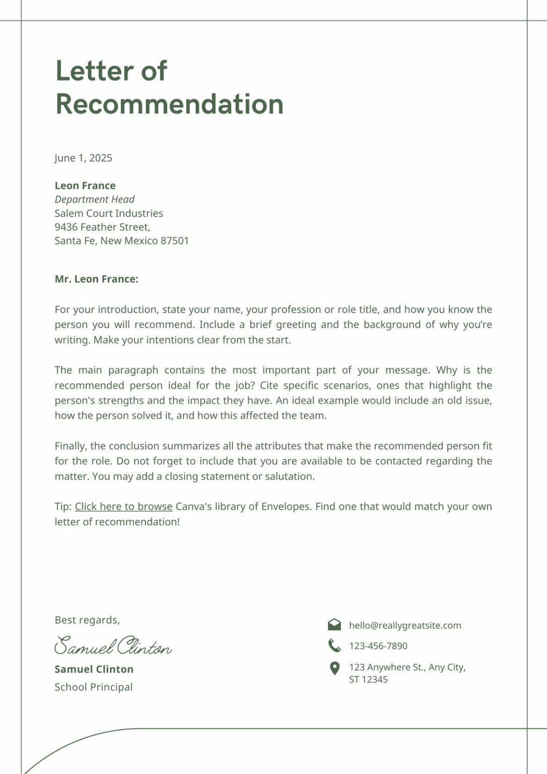 Academic Letter of Recommendation Template