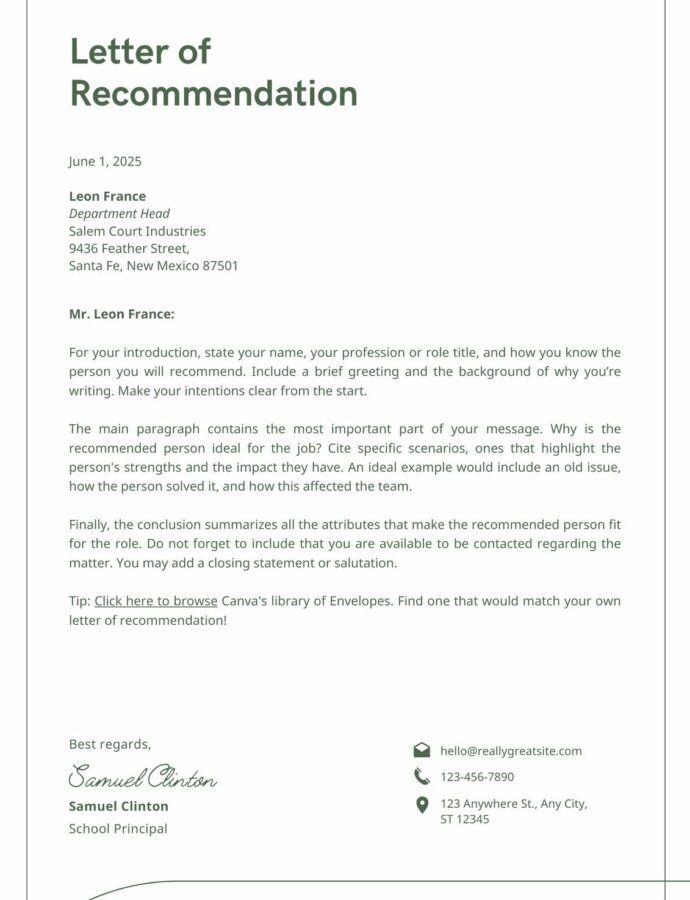 Letter of Recommendation Template To Whom It May Concern