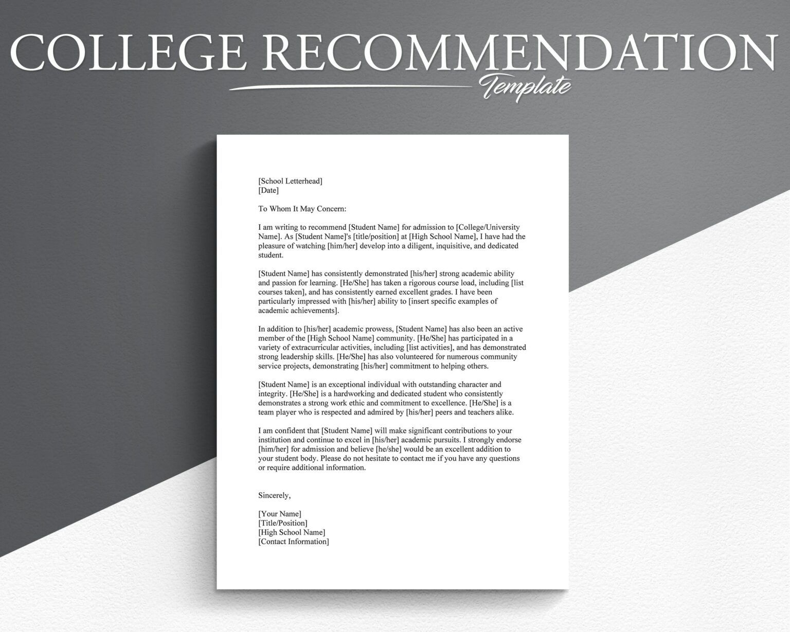 Letter of Recommendation Template for College Admission
