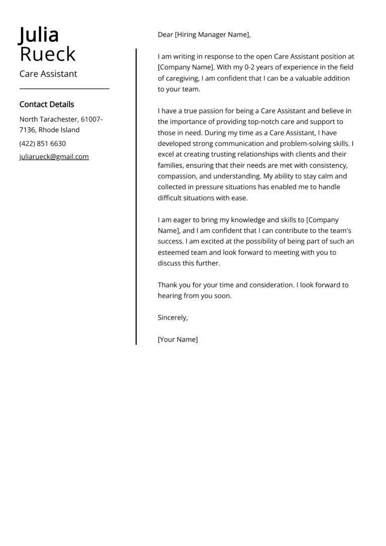Health Care Assistant Cover Letter Template