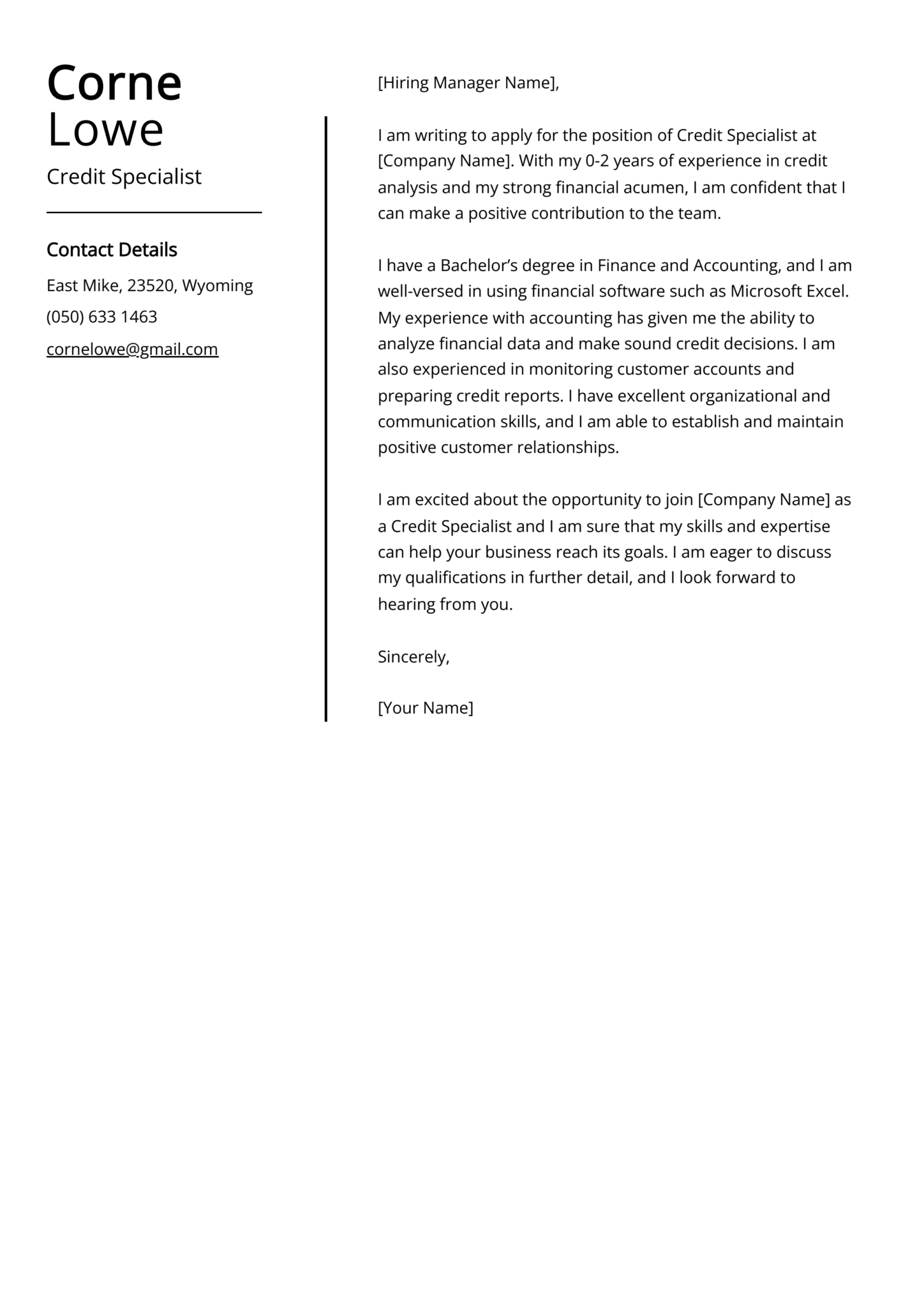 Letter of Credit Cover Letter Template